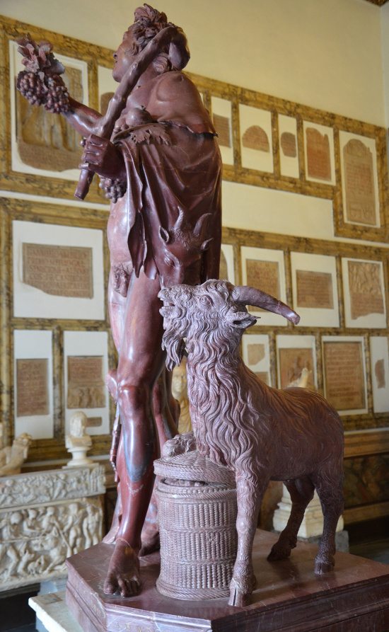 Art and sculptures from Hadrian’s Villa: Statue of a satyr in red ...
